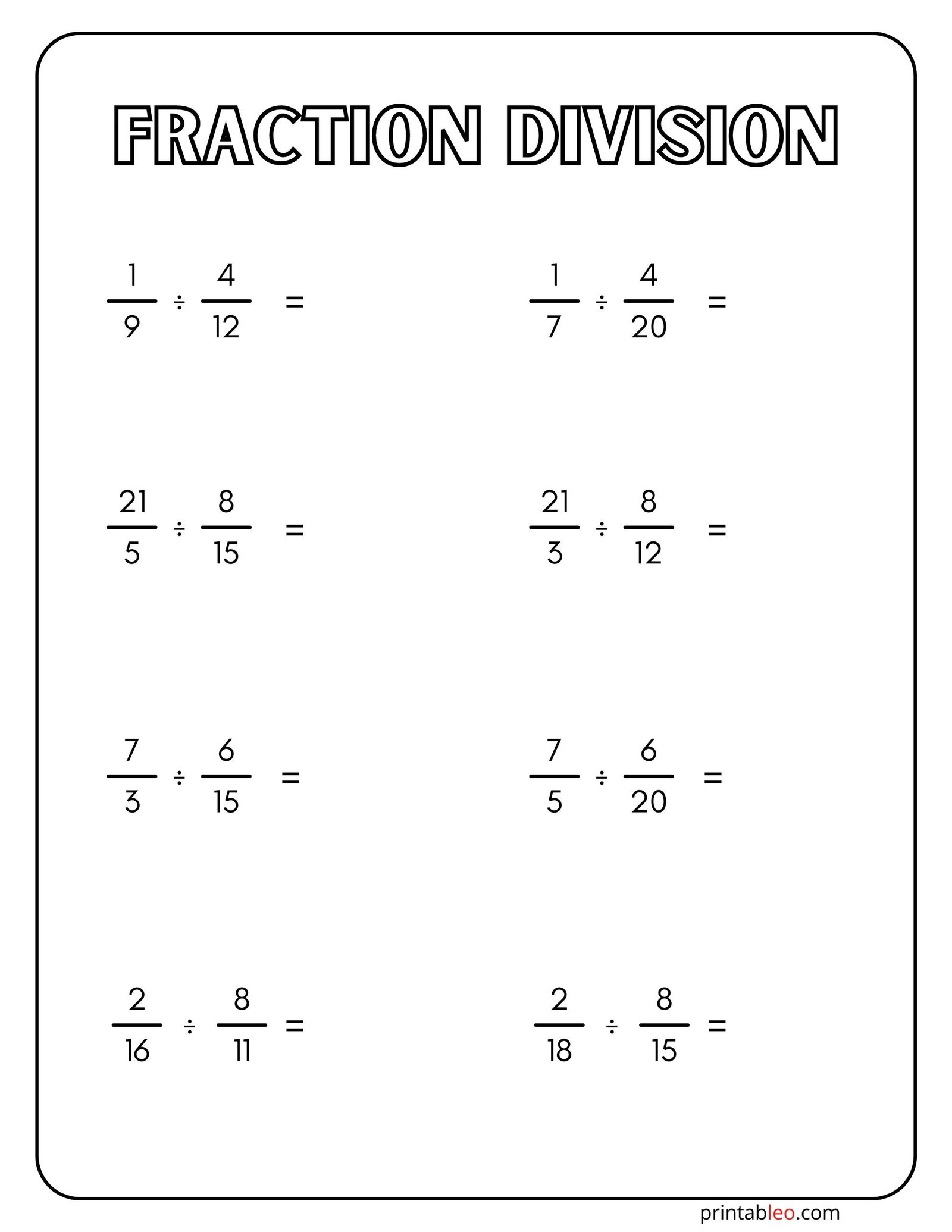 25 Fraction Division Worksheet Printableo Com 25 Fraction Division Worksheet Printableo Com