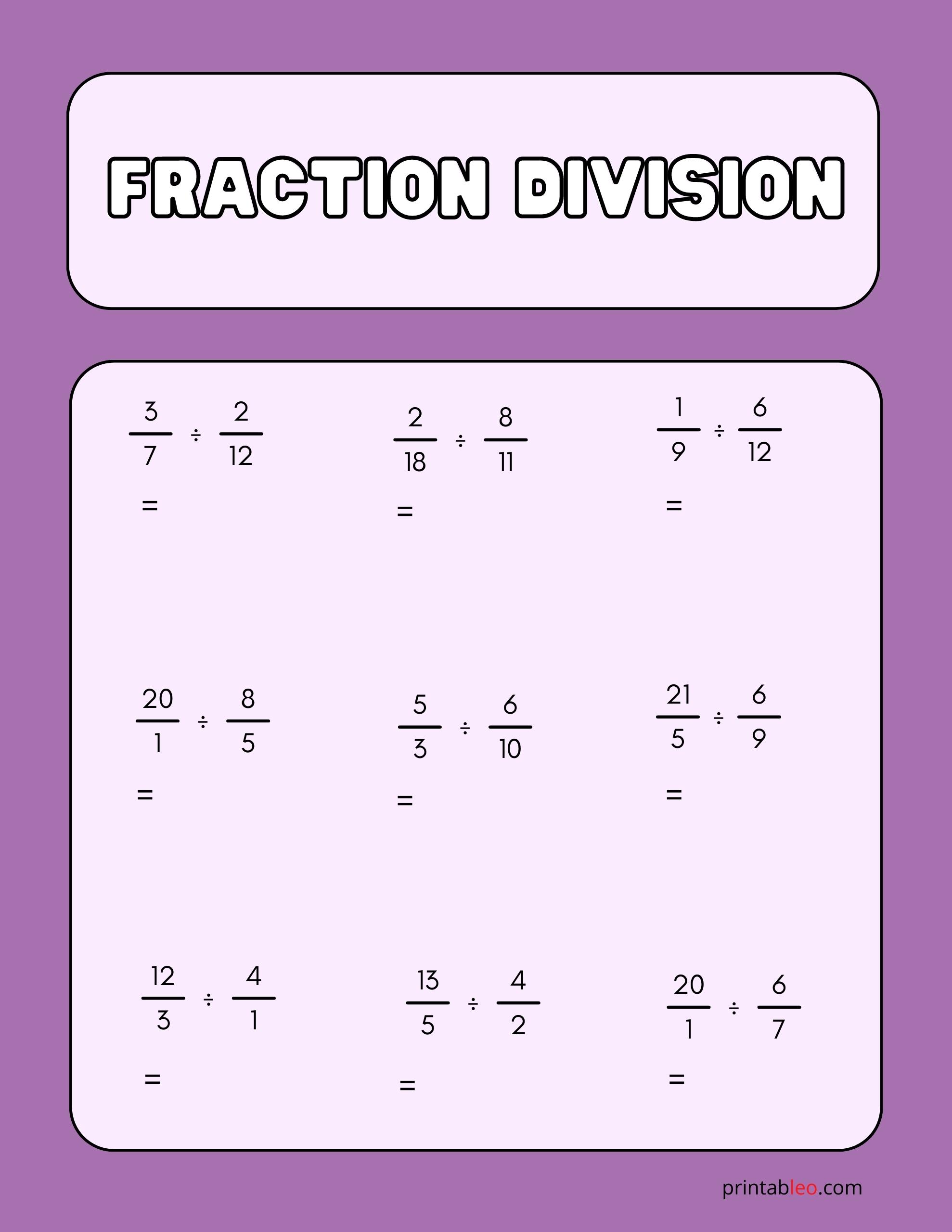 25+ Fraction Division Worksheet - Printableo.Com
