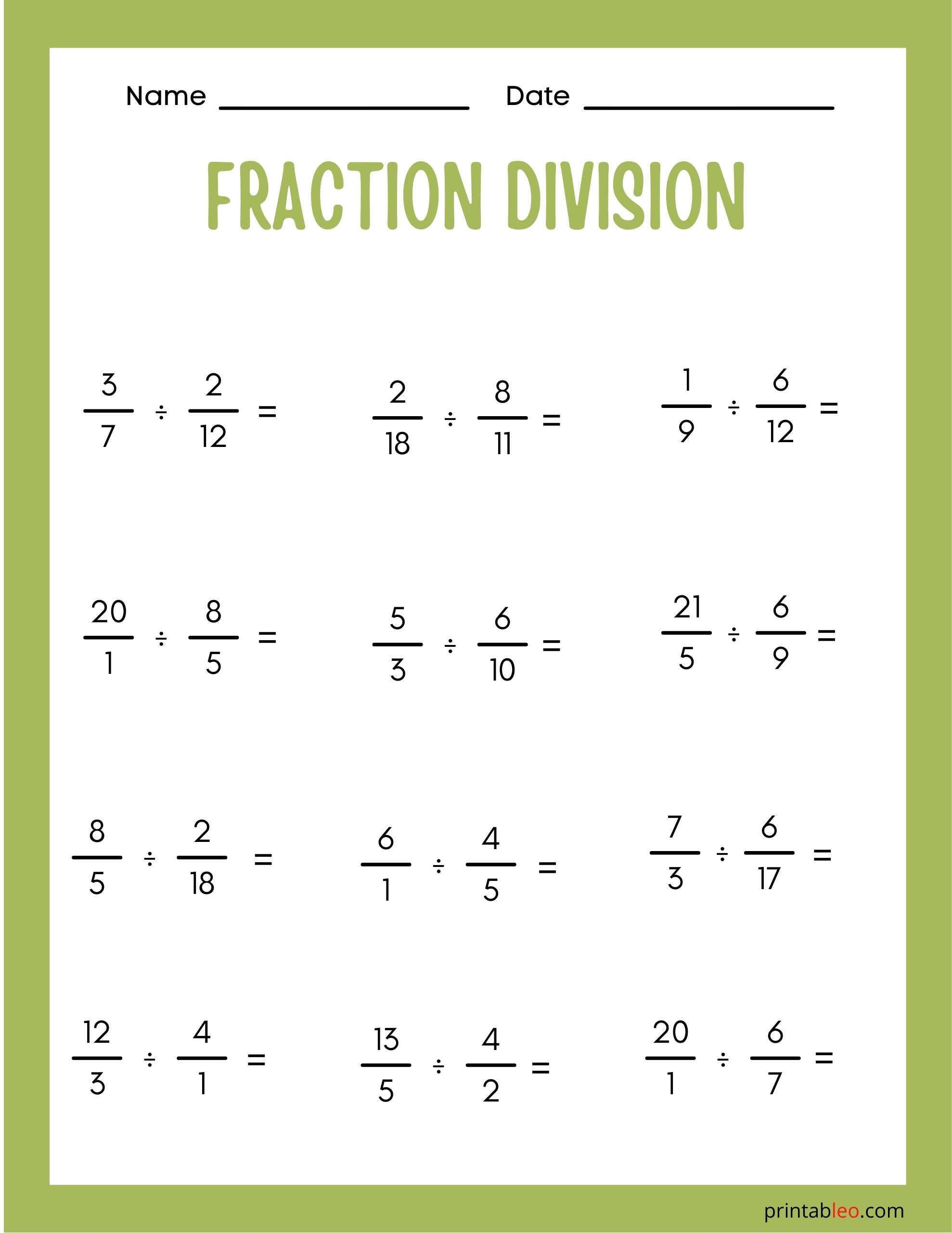 25+ Fraction Division Worksheet - Printableo.Com