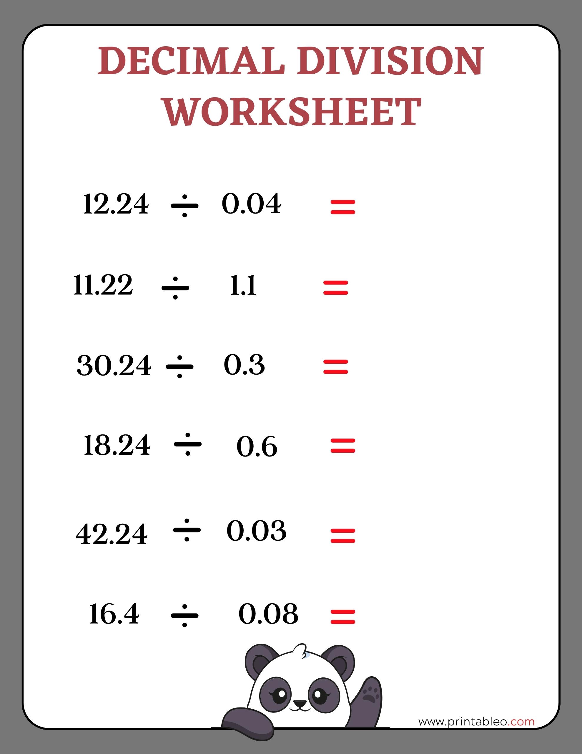 41+ Decimal Division Number Worksheet With Lesson Plan
