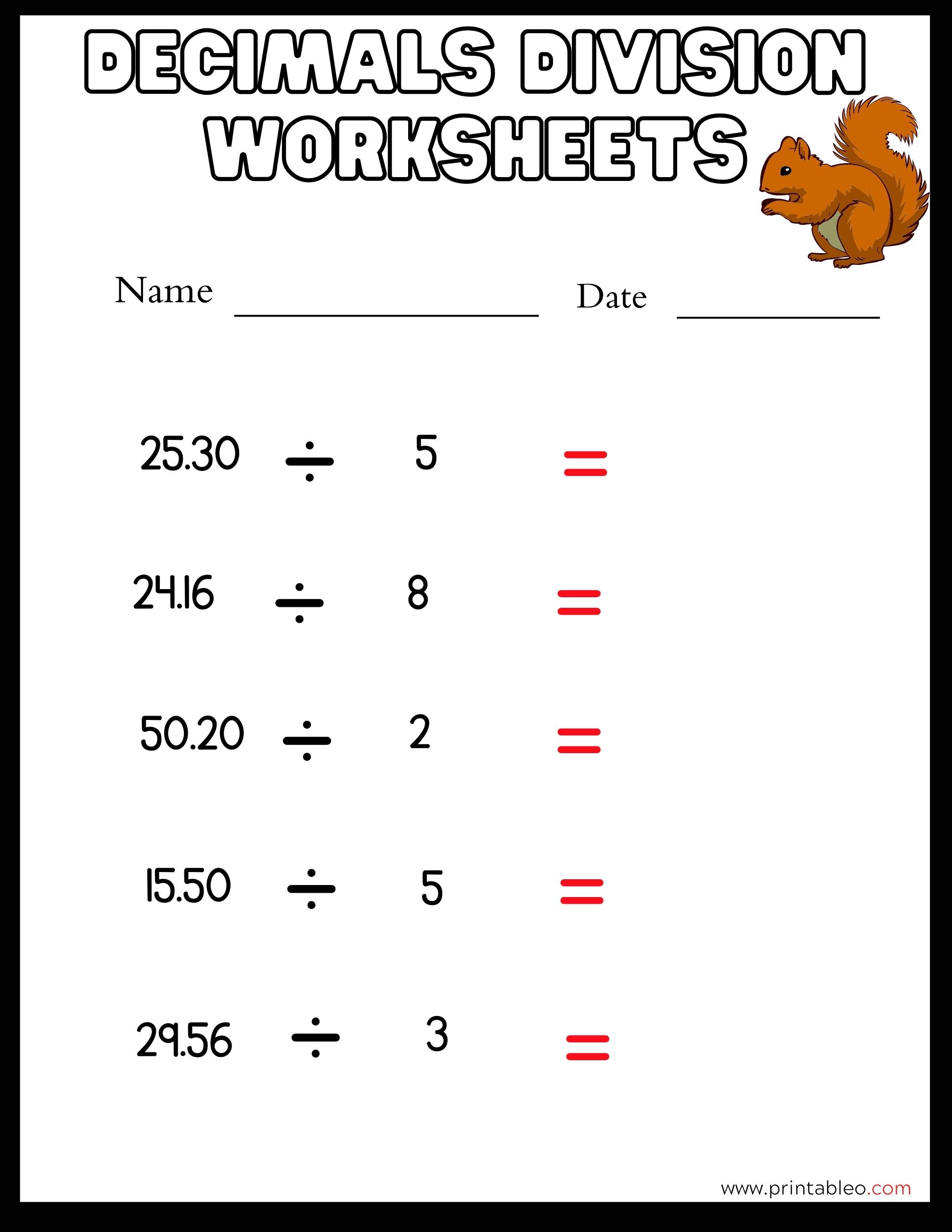 41+ Decimal Division Number Worksheet With Lesson Plan