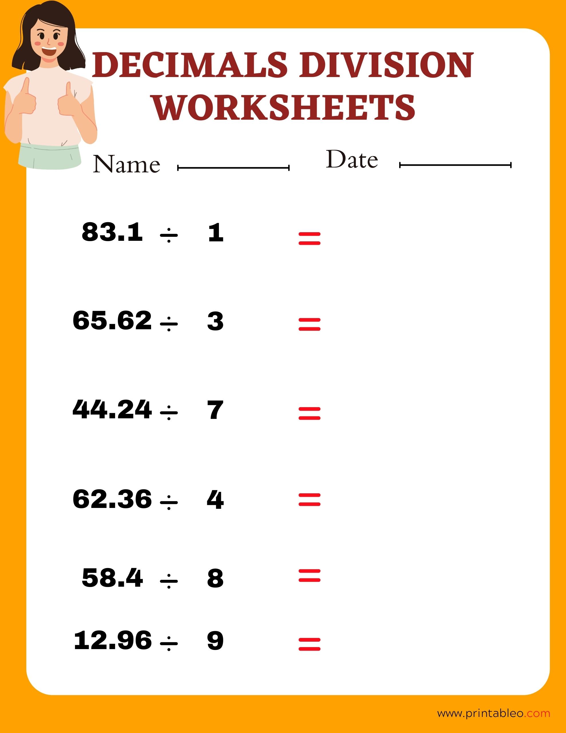 41+ Decimal Division Number Worksheet With Lesson Plan