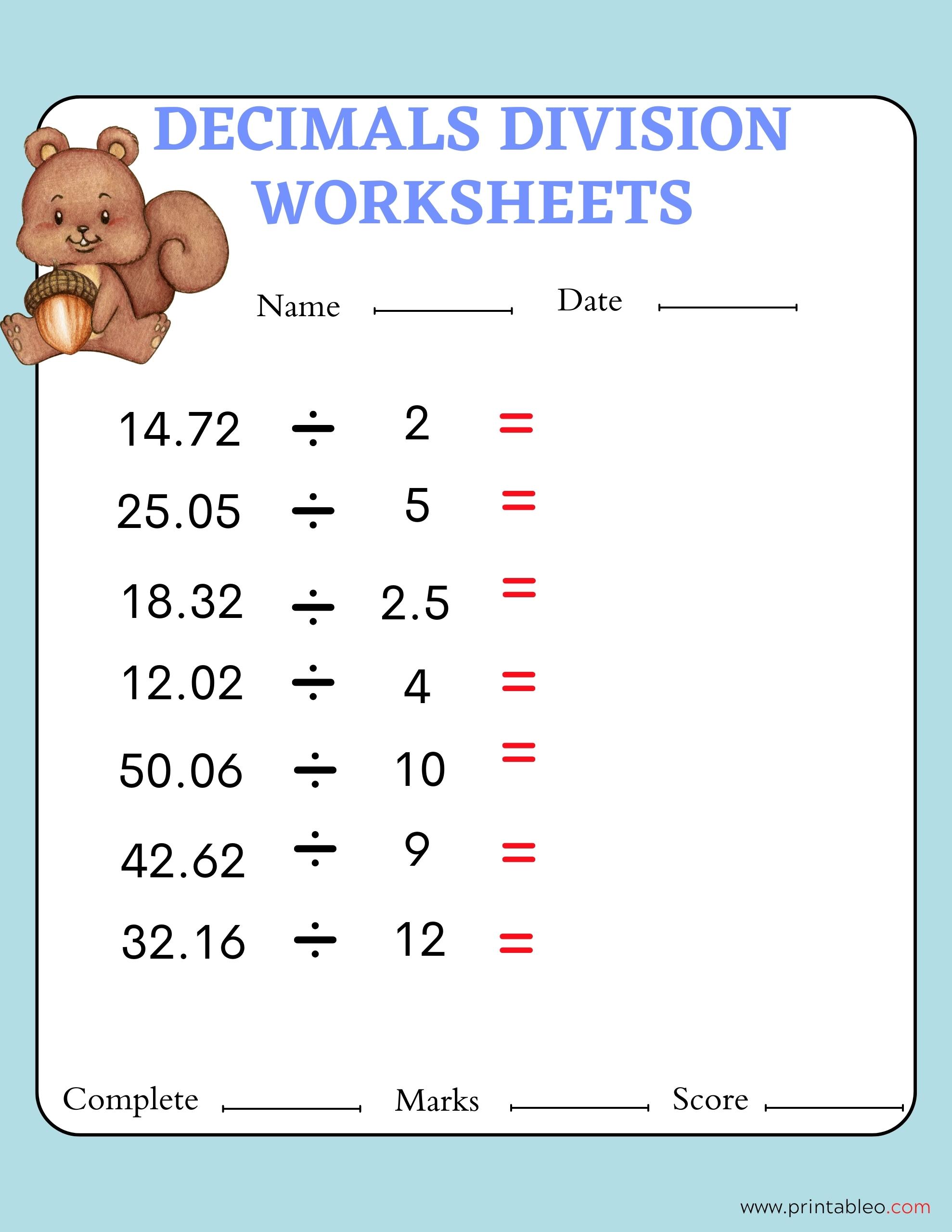 41+ Decimal Division Number Worksheet With Lesson Plan