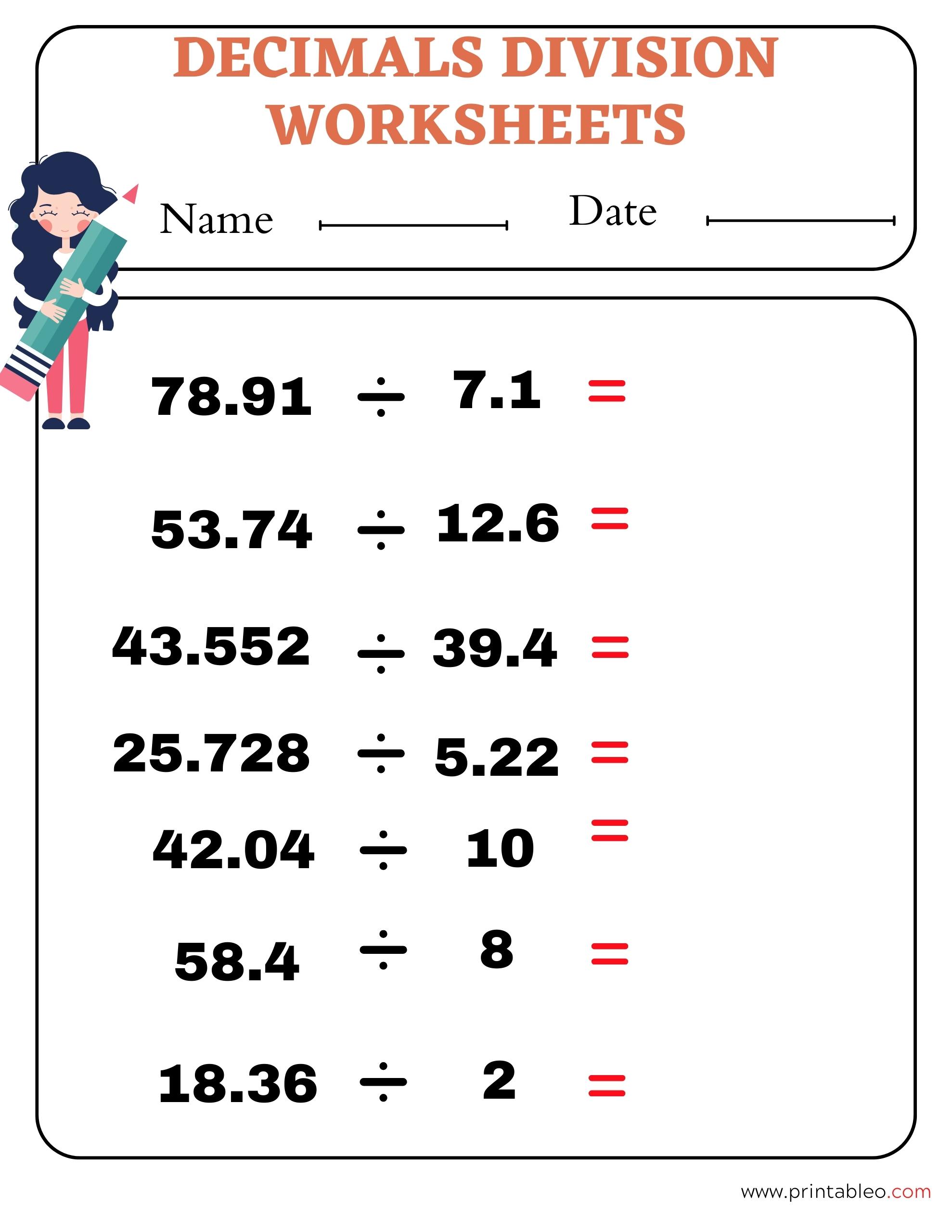 41+ Decimal Division Number Worksheet With Lesson Plan