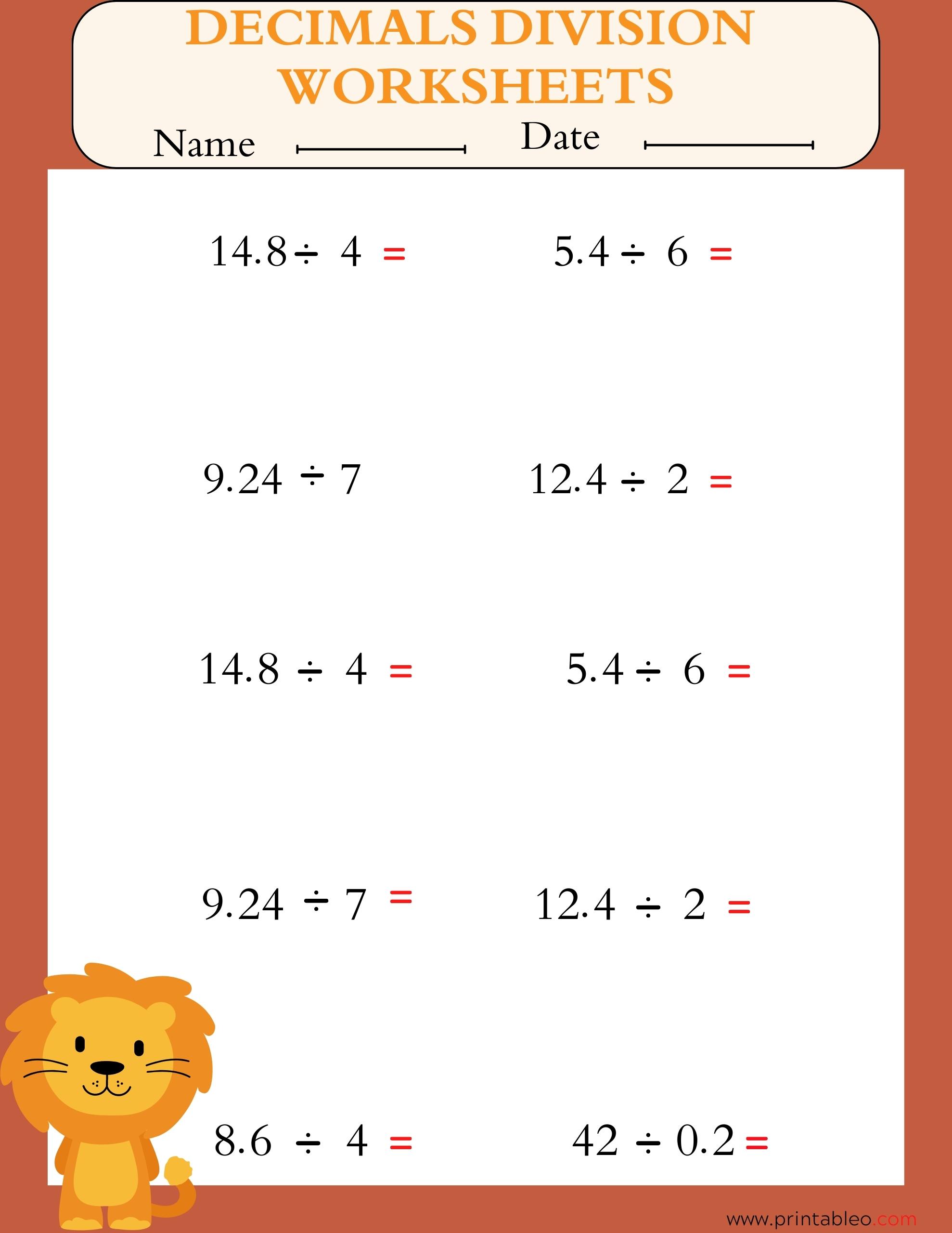 41+ Decimal Division Number Worksheet With Lesson Plan
