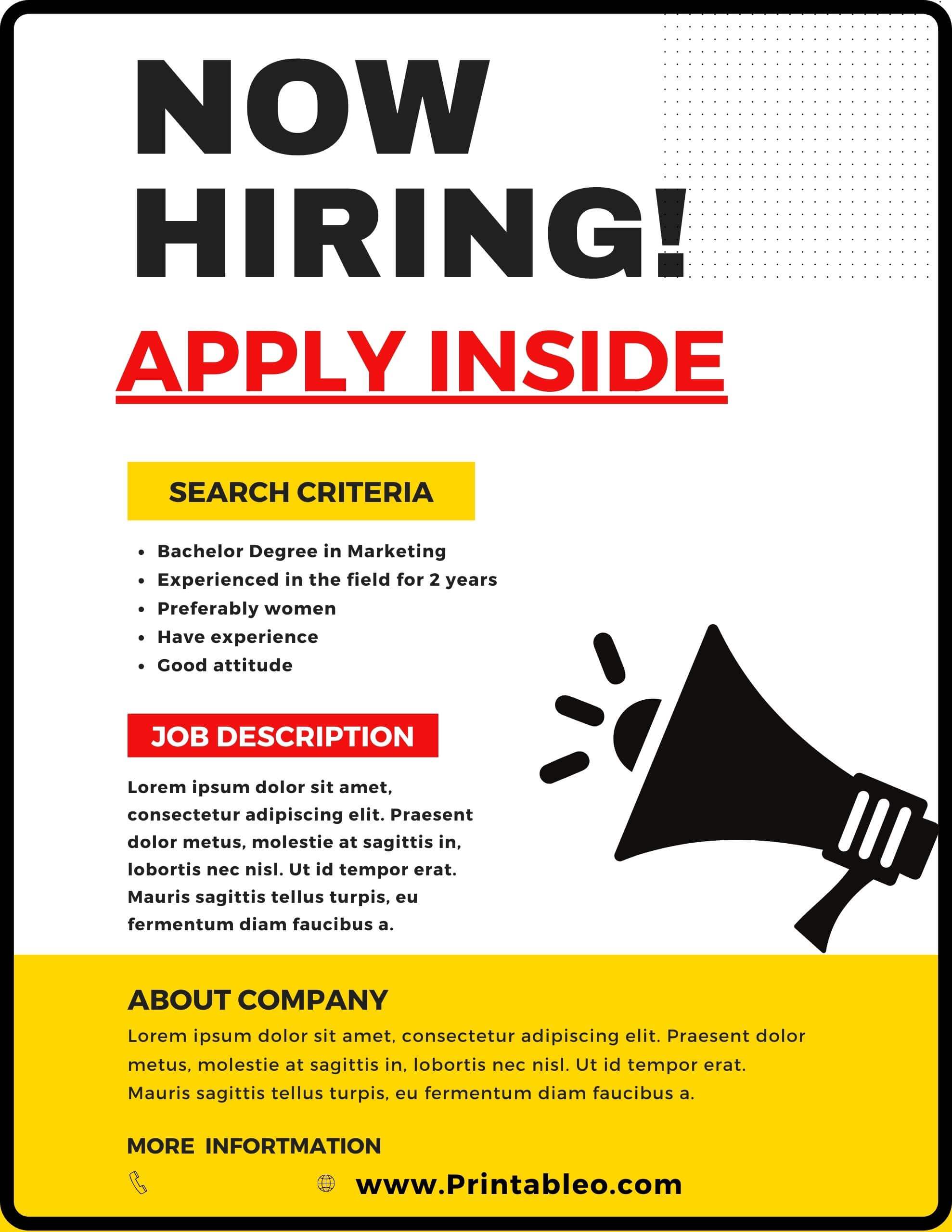 20+ Printable Hiring Sign | (Part Time, Full Time, Walk In)