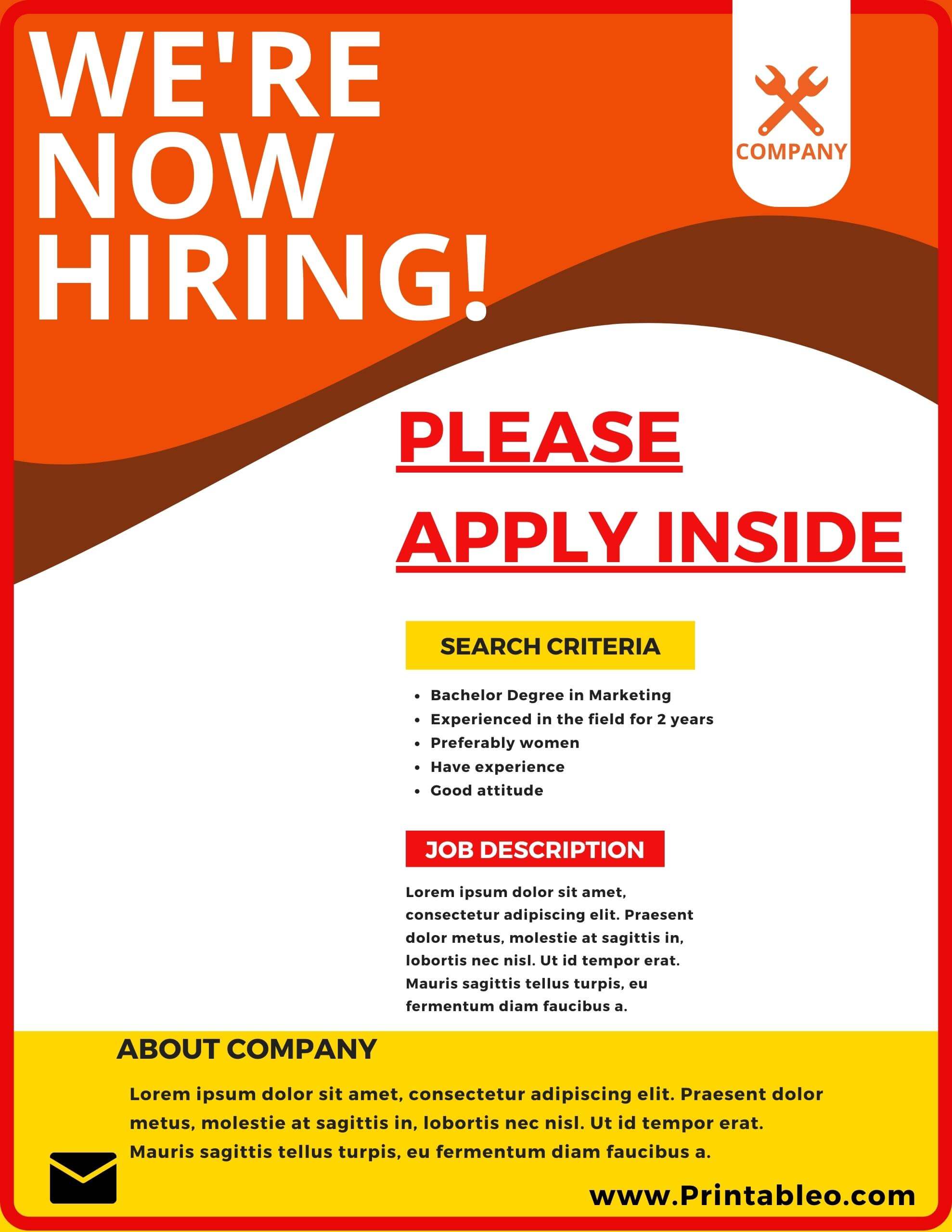 20+ Printable Hiring Sign | (Part Time, Full Time, Walk In)