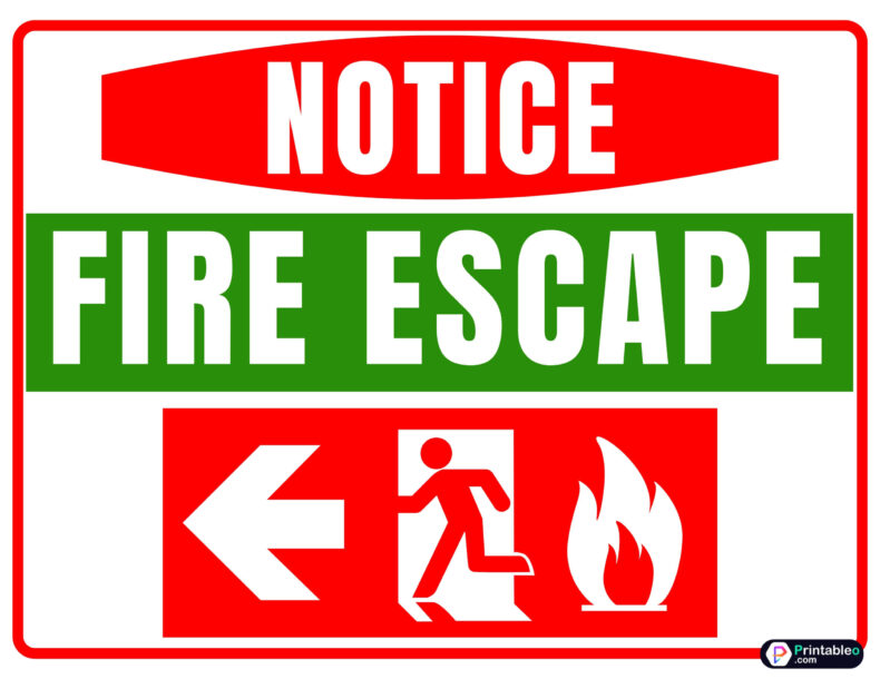 15+ Fire Escape Sign | Printable PDF - Printableo.Com